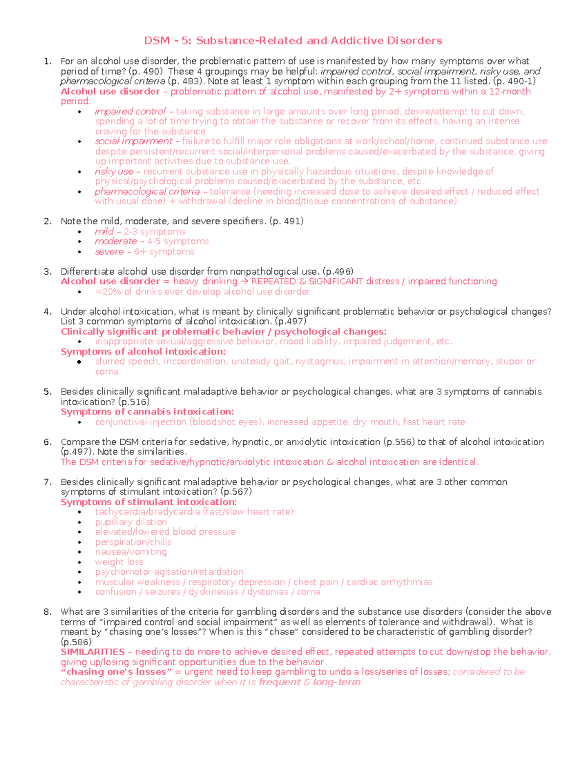Week 9 Engagement Questions - DSM - 5: Substance-Related and Addictive ...