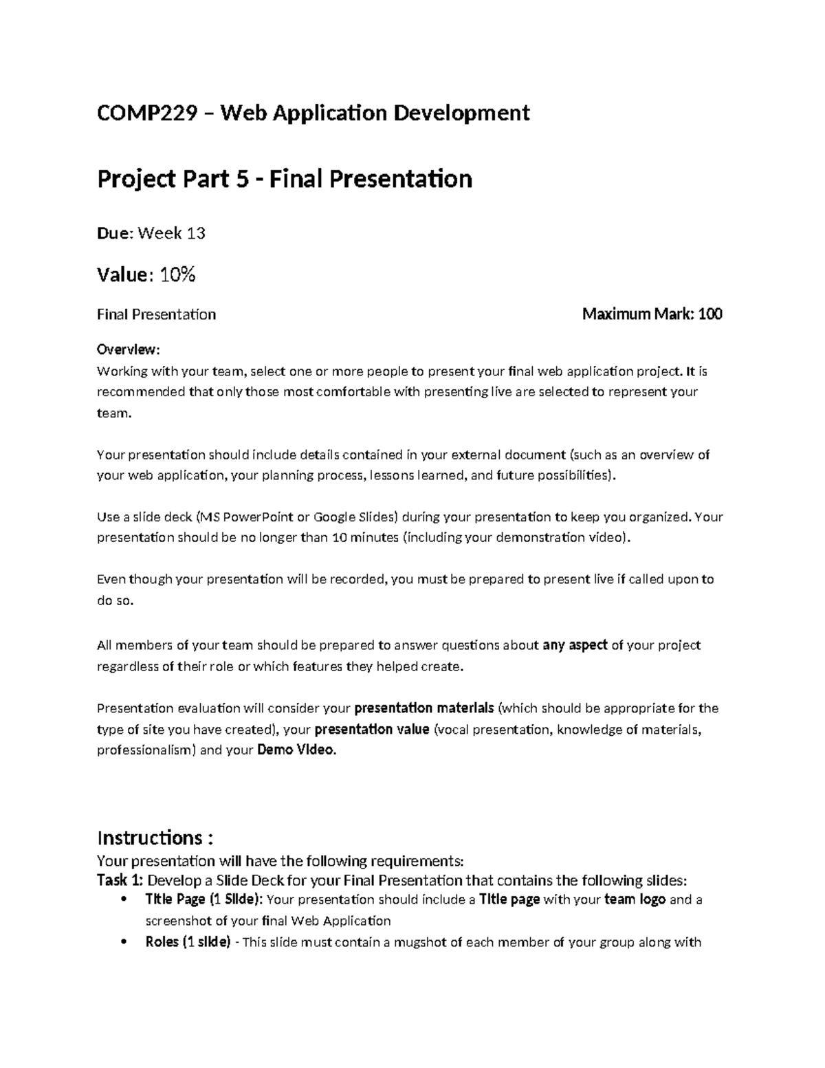 Project Part 5 - Final Presentation - COMP229 – Web Application Development Project Part 5 ...