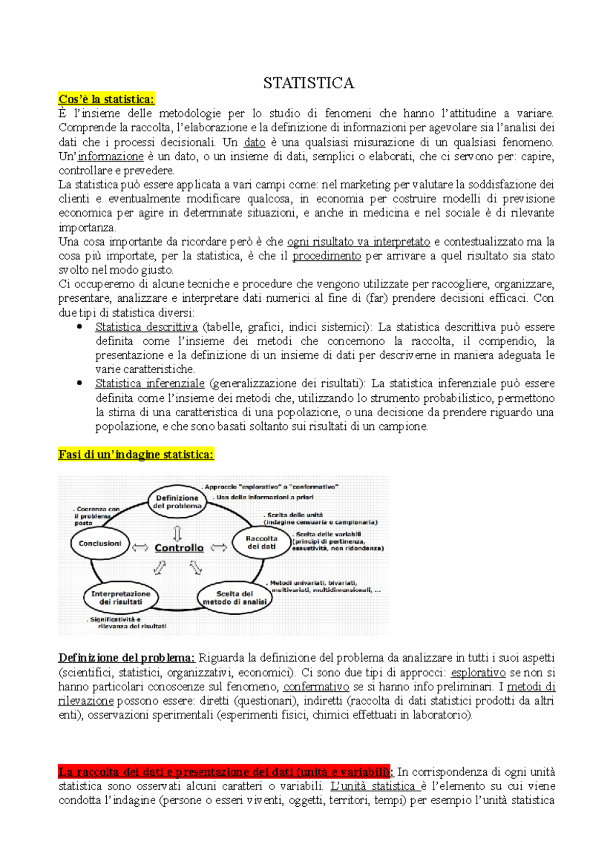 Statistica base primo esame marco gerghi - STATISTICA Cos’è la statistica: È l’insieme delle ...