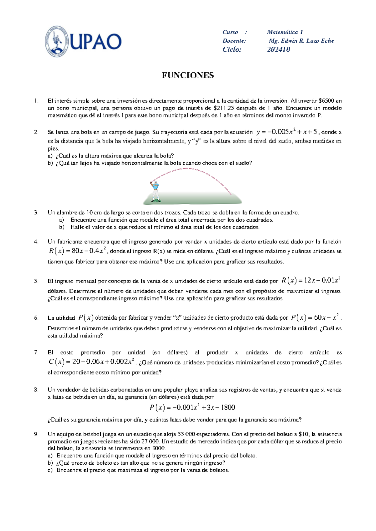 Funciones-Polinomiales - Curso : Matemática 1 Docente: Mg. Edwin R ...