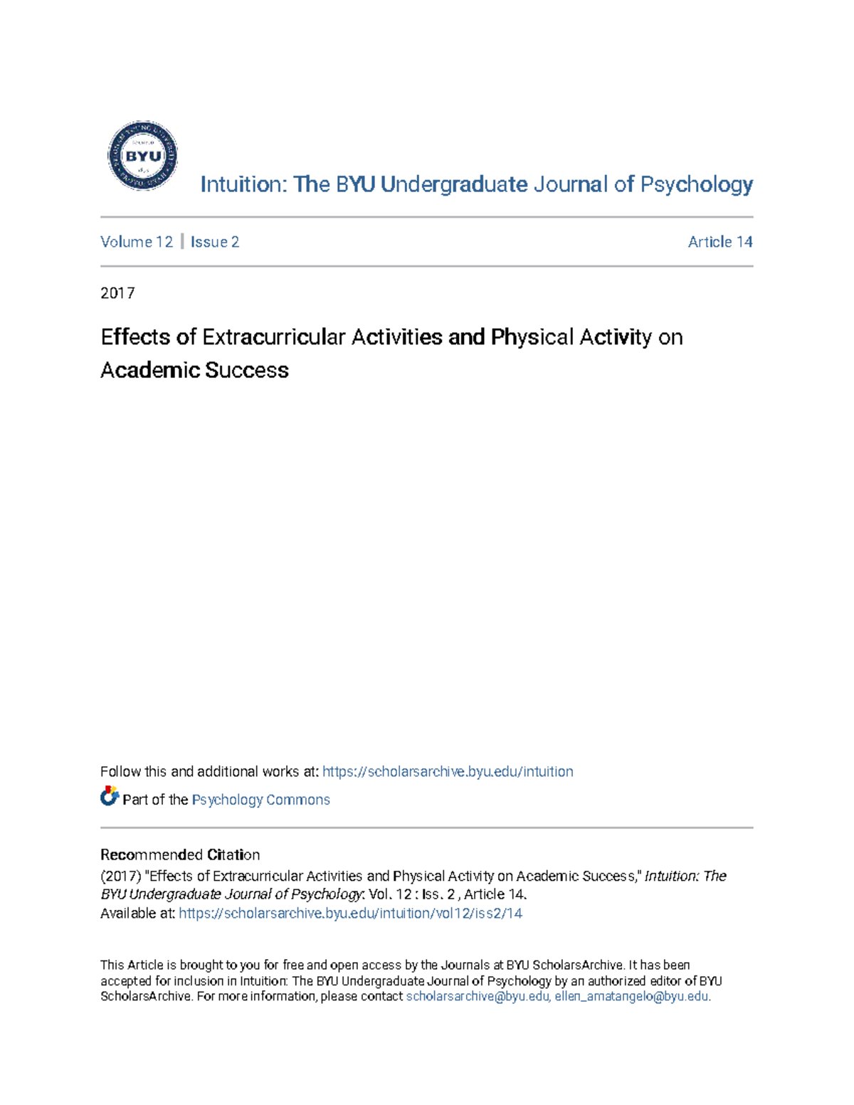 Extracurricular Activities and Academics - Intuition: The BYU Undergraduate Journal of - Studocu