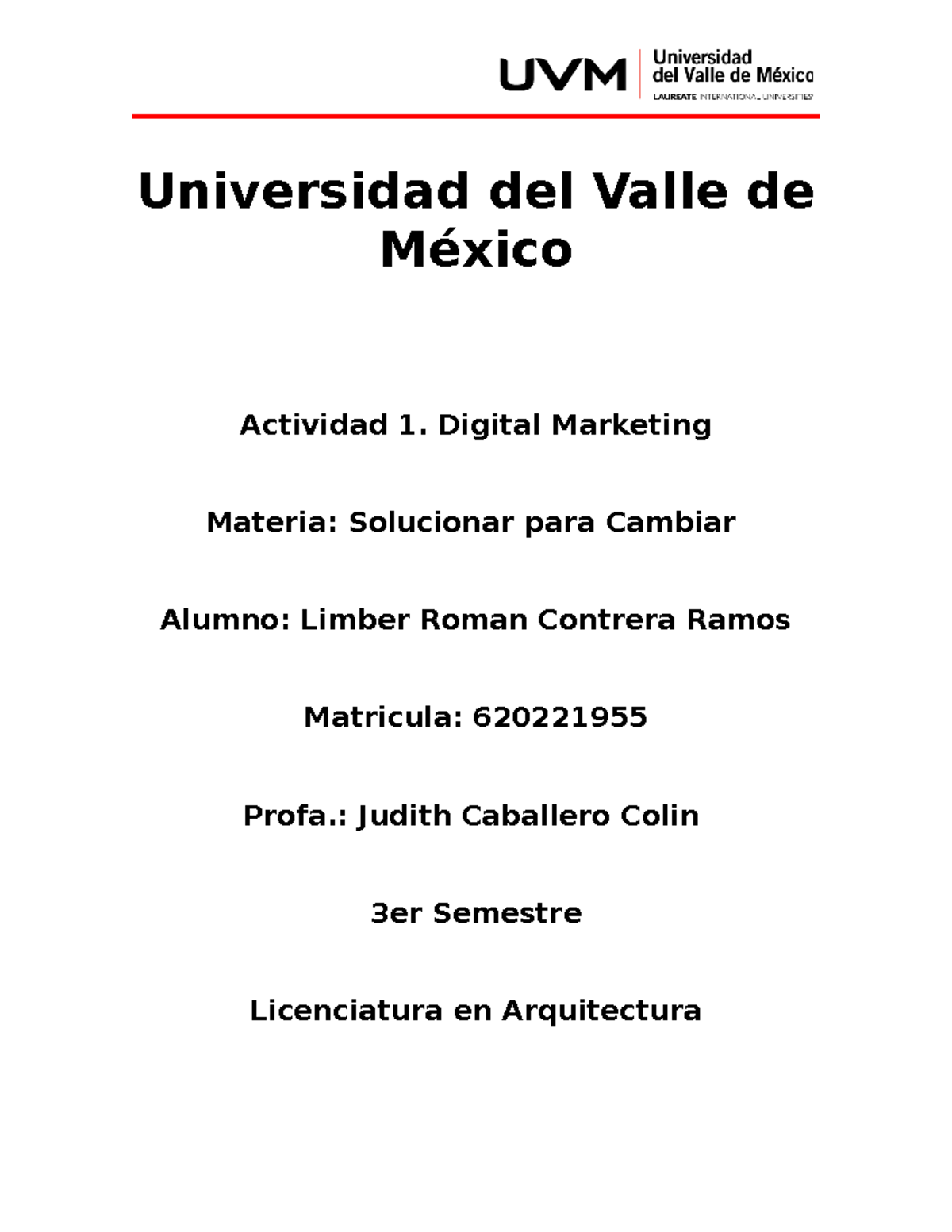 A1 solucionar para cambiar uvm - Universidad del Valle de México ...