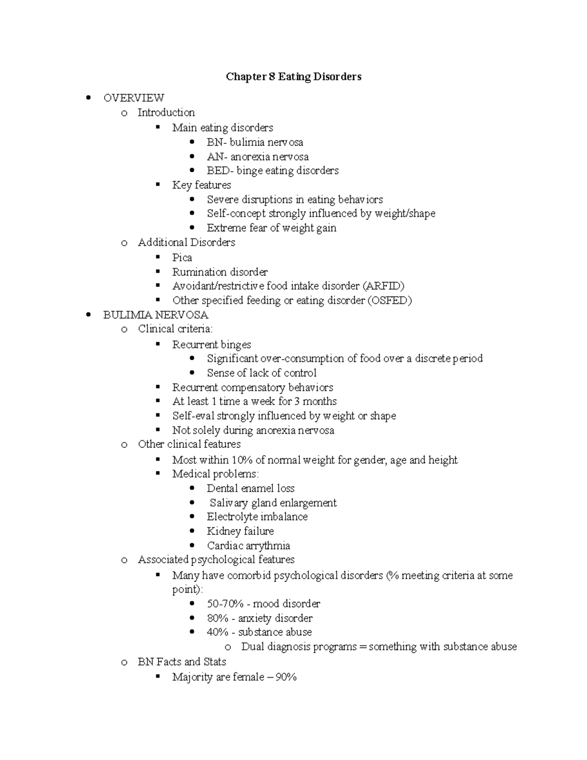 Psych Ch. 8 notes(Tutor) - Chapter 8 Eating Disorders OVERVIEW o ...