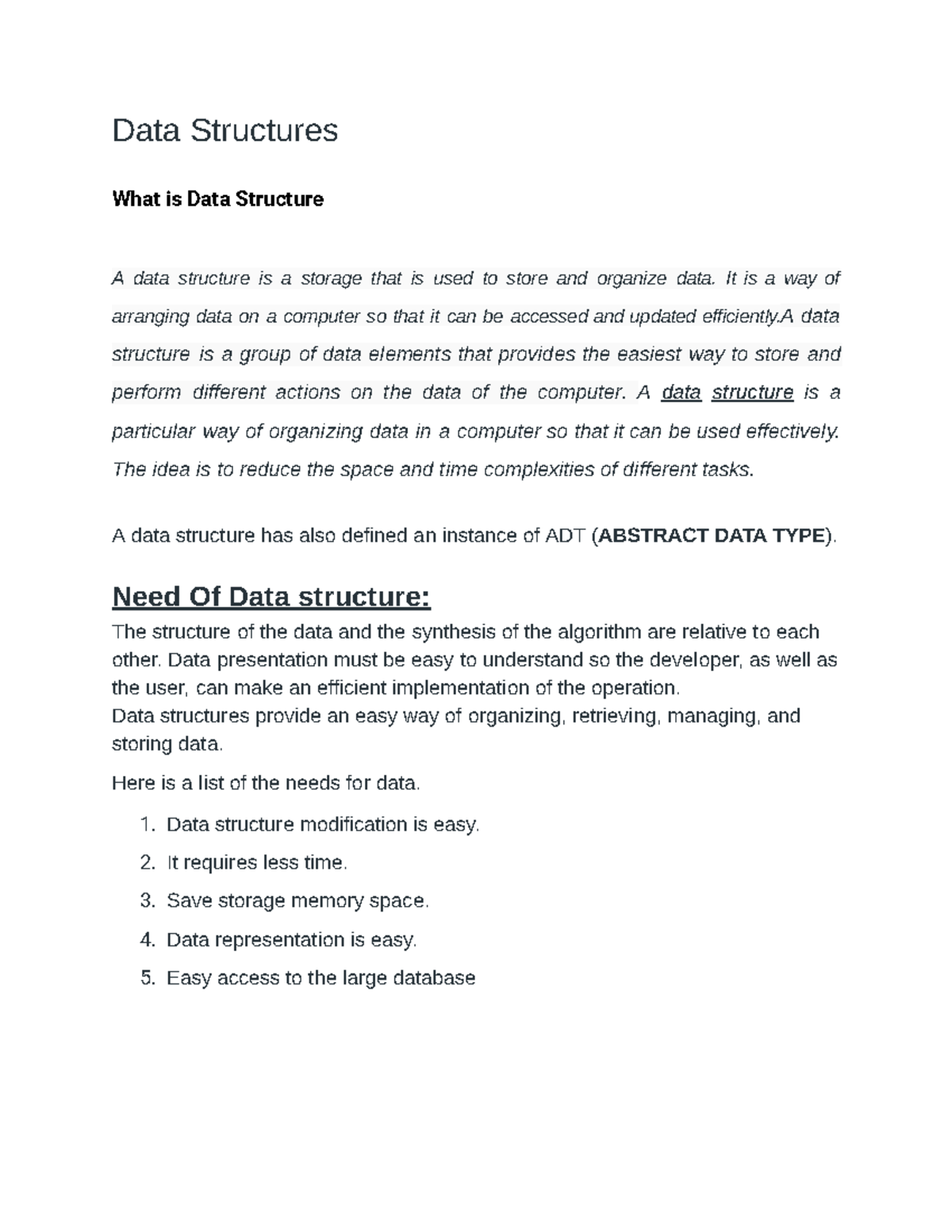 Data structure Note - Note for Msc Computer Science Students - Data ...