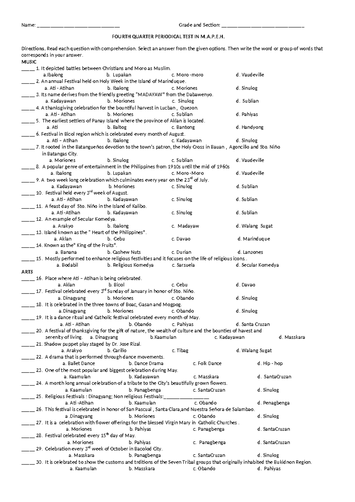 G7 4TH-Quarter-pre-assessment-test-1 - Name ...
