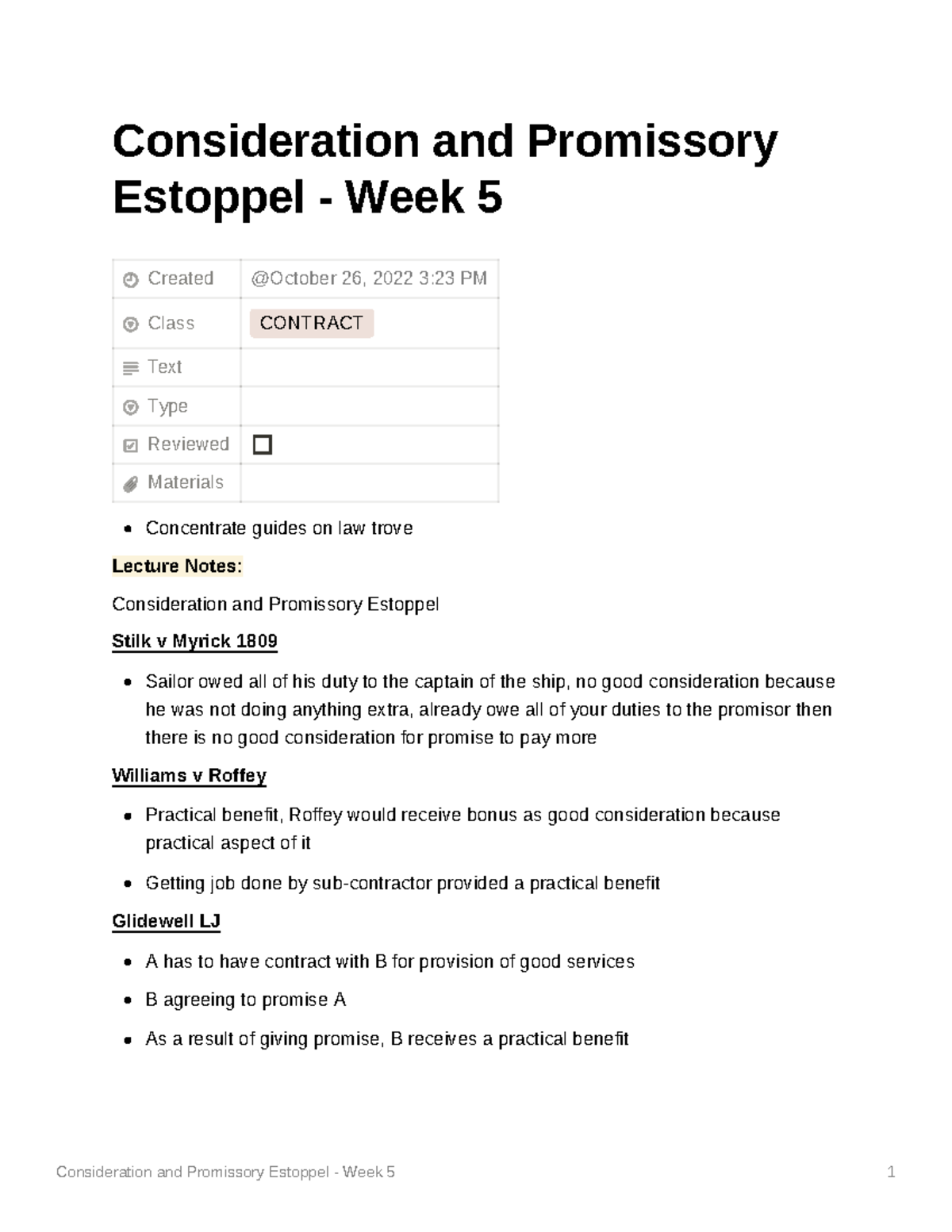 Consideration and Promissory Estoppel - Week 5 - Consideration and ...