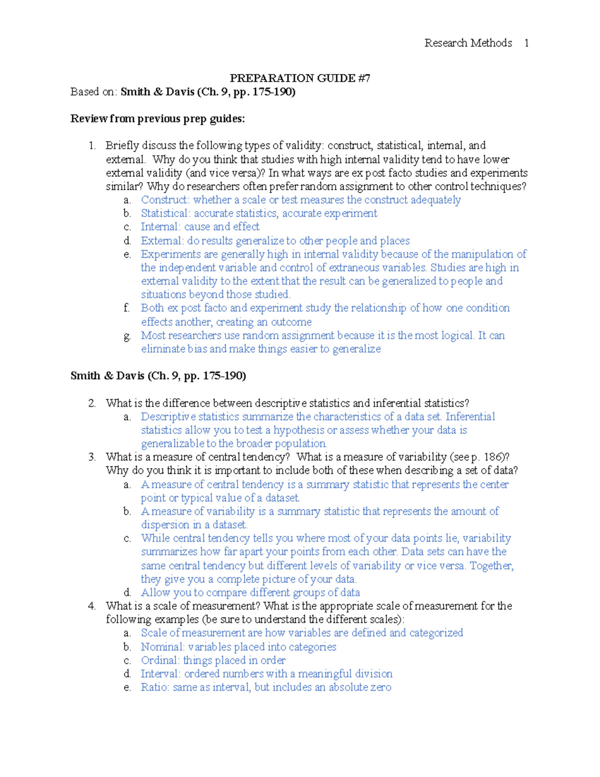 Prep Guide #7 - for bryan saville - Research Methods PREPARATION GUIDE ...