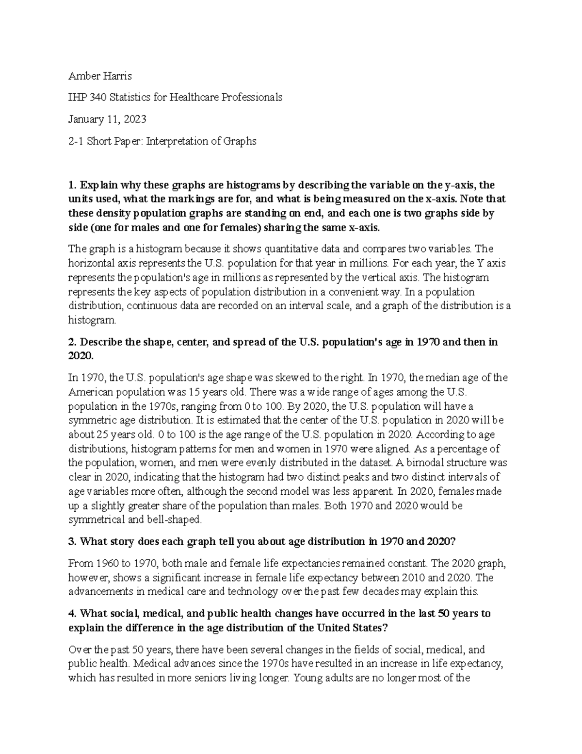 IHP 340 2-1 Short Paper - Amber Harris IHP 340 Statistics for ...