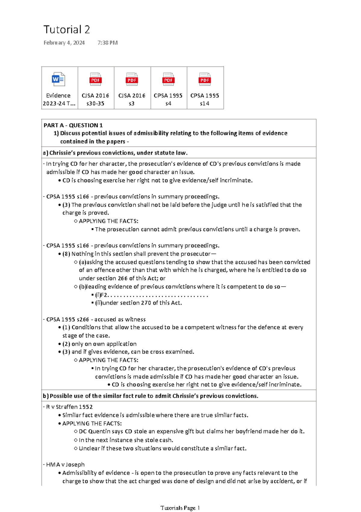 Tutorial 2 - Evidence 2023-24 T... CJSA 2016 s30- CJSA 2016 s CPSA 1995 ...