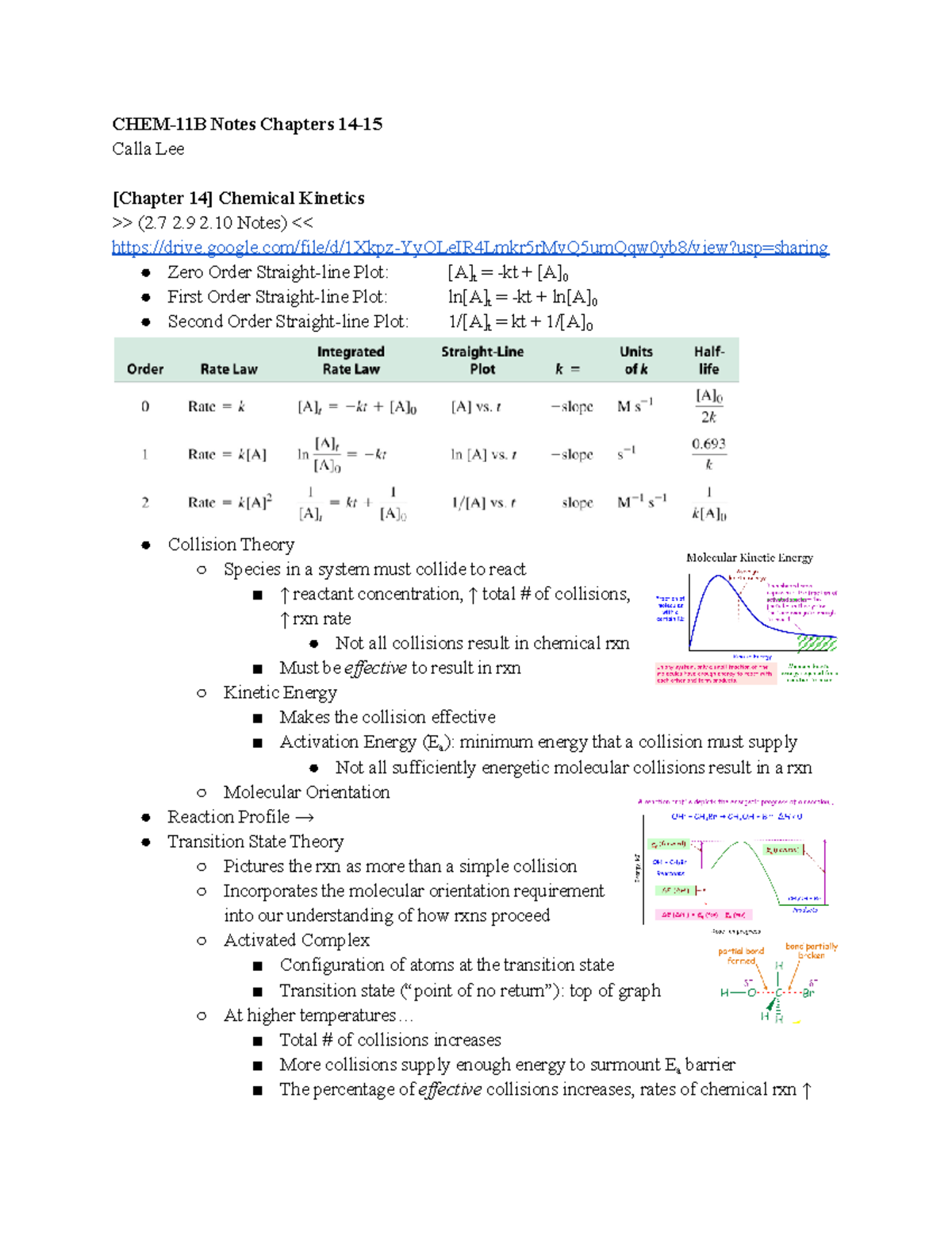 CHEM-11B Notes 14-15 - Claudia Novack, Spring 2022 - CHEM-11B Notes ...