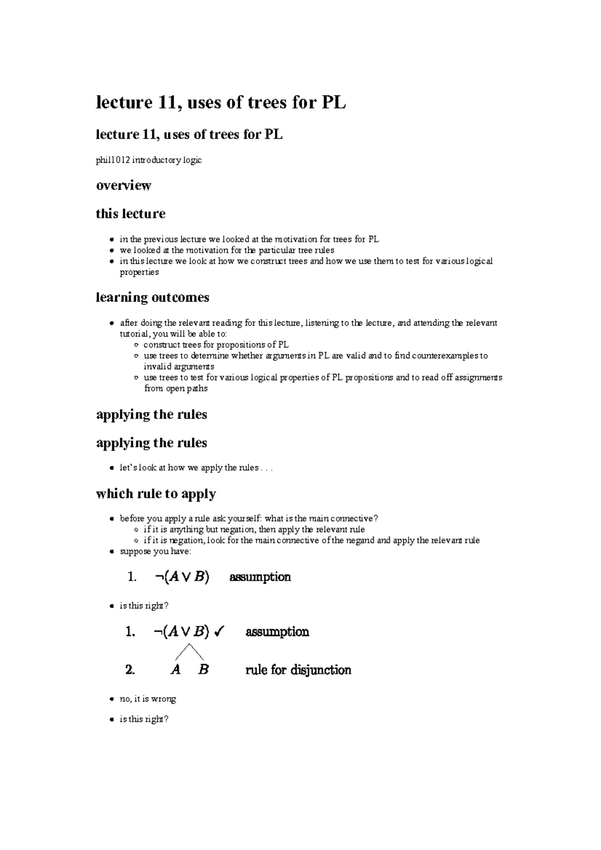 11 uses of trees for PL handout - lecture 11, uses of trees for PL ...