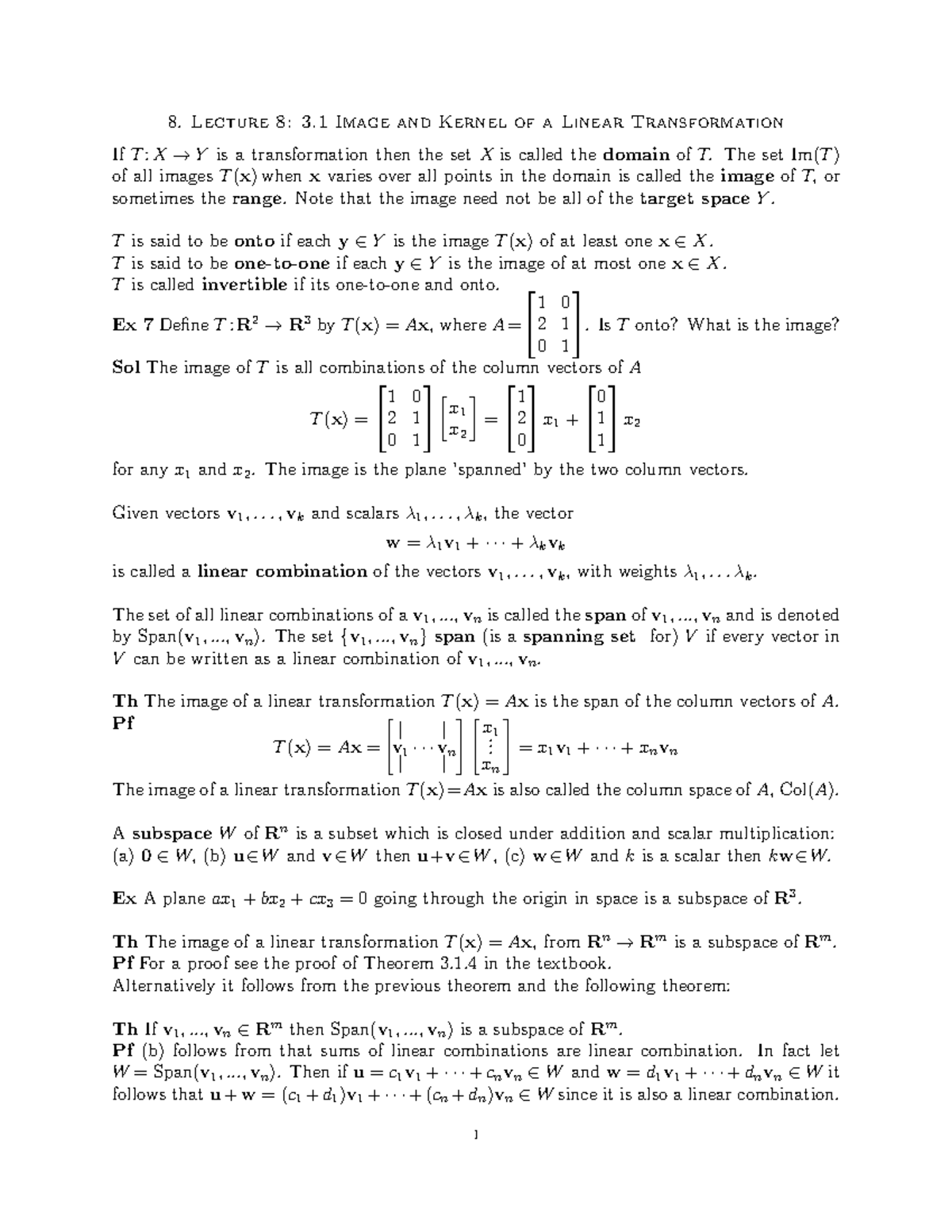 3.1. Kernel Space - linear algebra lecture note with Professor Lindblad ...