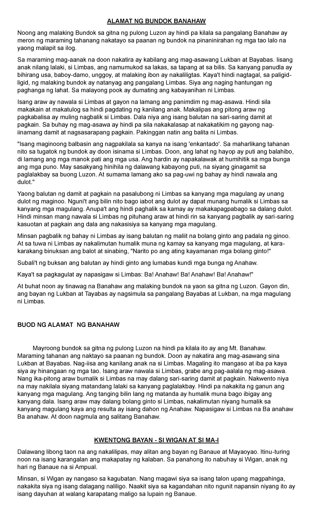 FIL103 region 4 - ALAMAT NG BUNDOK BANAHAW Noong ang malaking Bundok sa ...