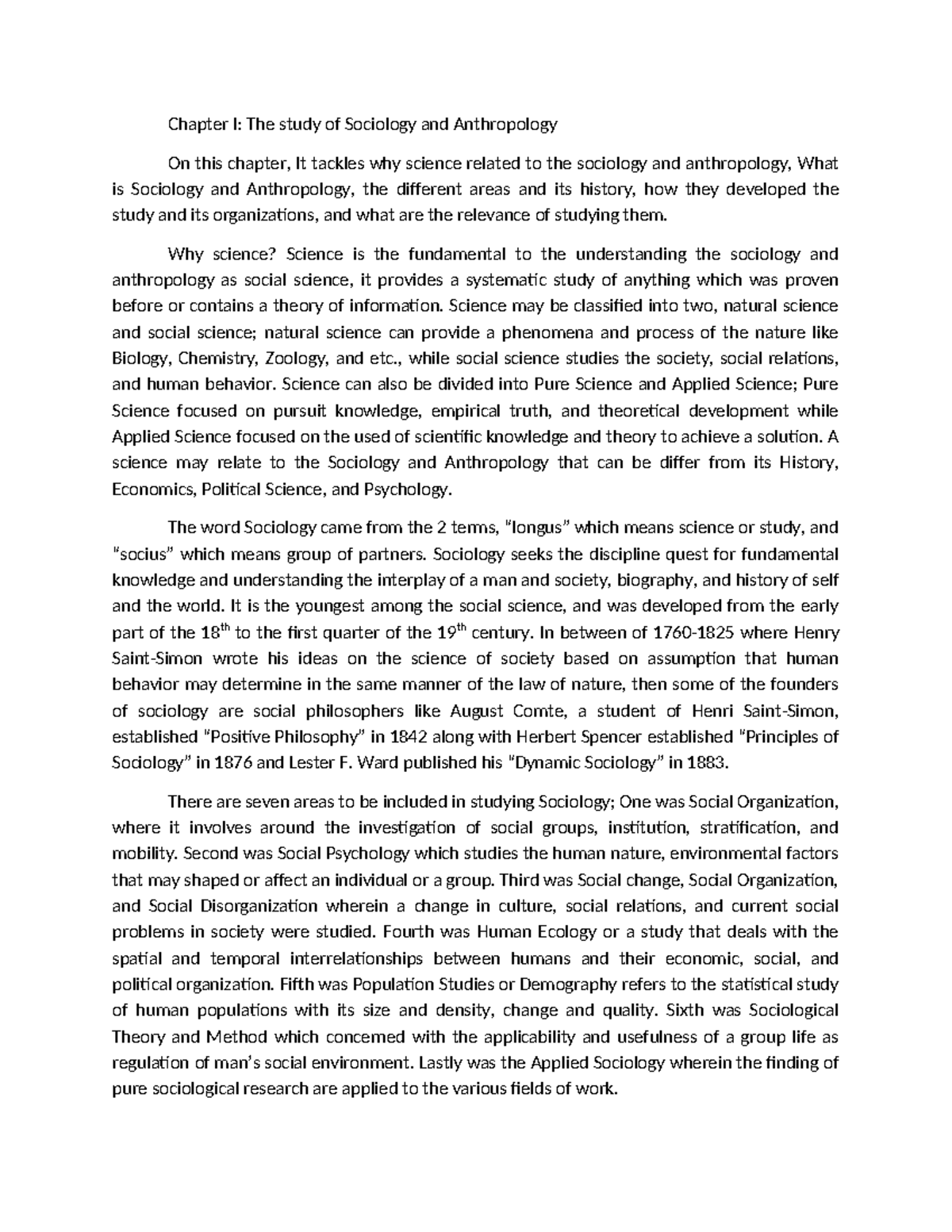 Chapter I - Why science? Science is the fundamental to the understanding the sociology and - Studocu