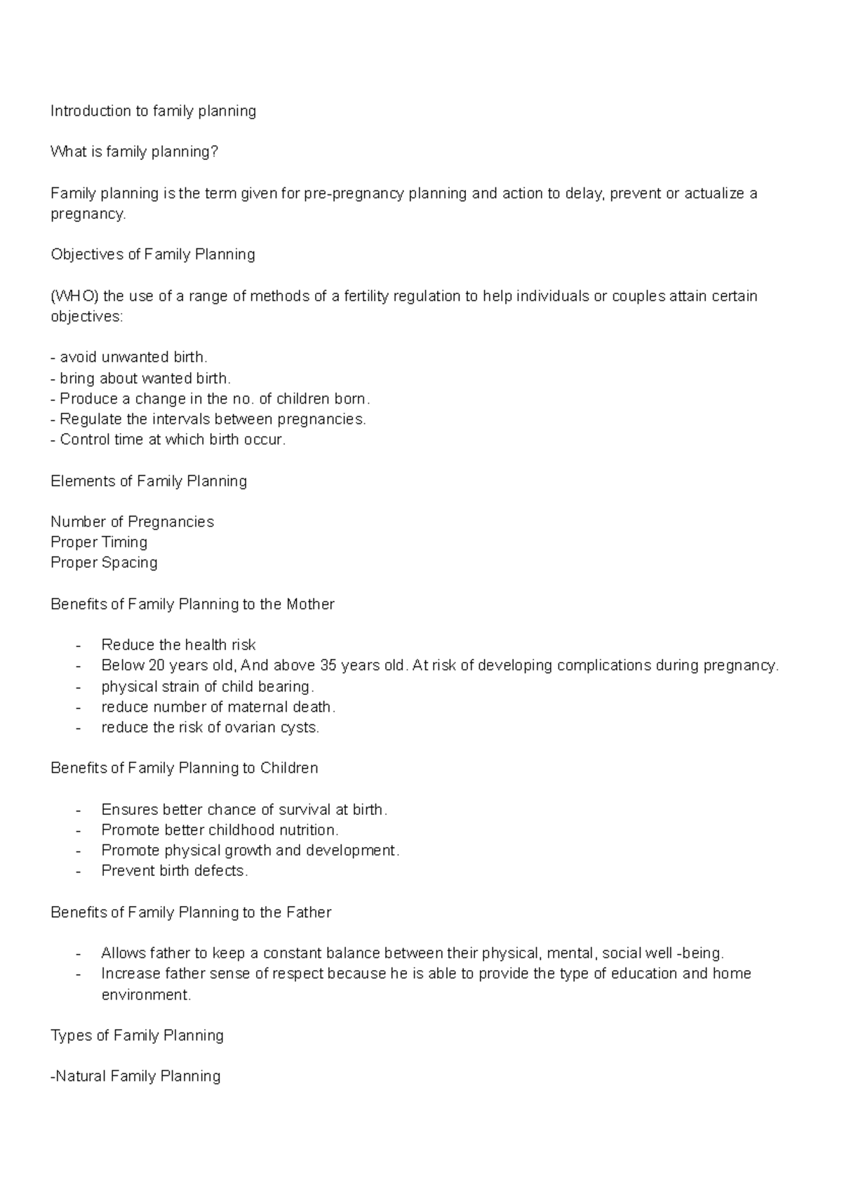 Reporting - non - Introduction to family planning What is family ...
