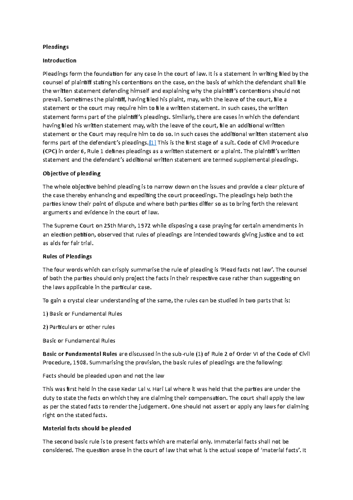 Internal - CPC - Q3 - Pleadings - Pleadings Introduction Pleadings form ...