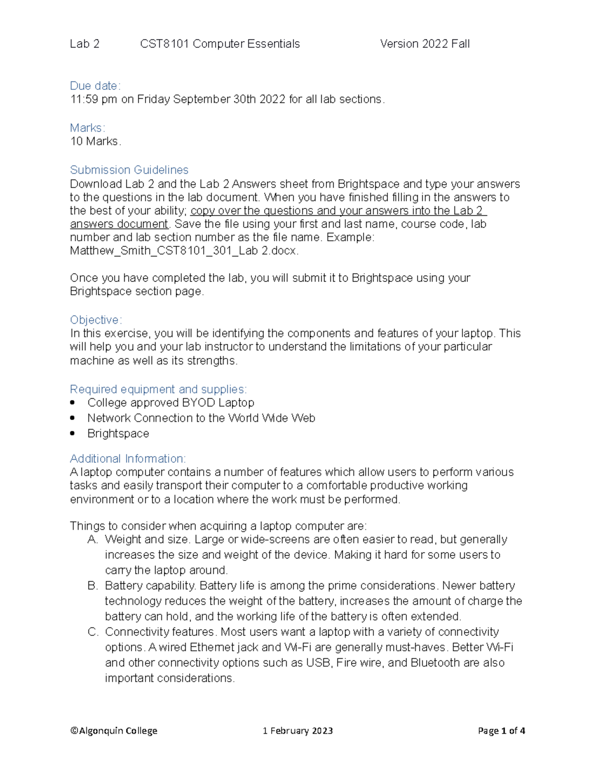 Lab 2 CST8101 Computer Essentials Version 2022 Fall - Studocu