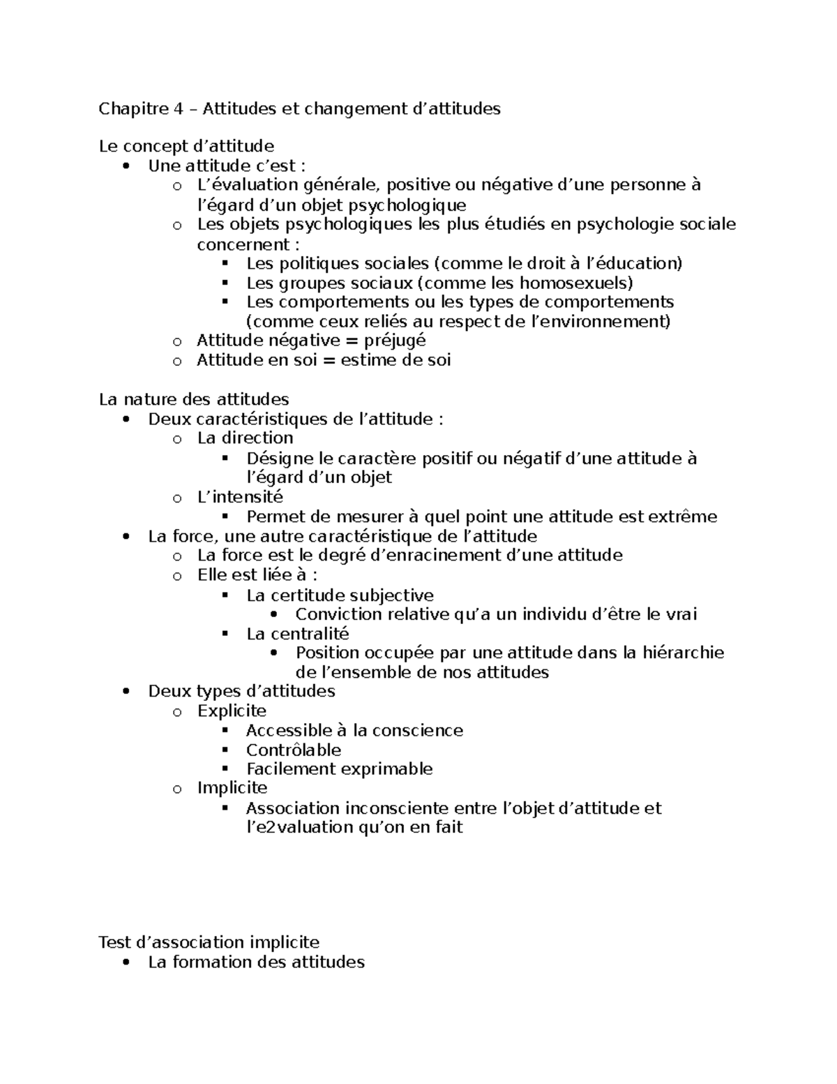 Chapitre 4 - Chapitre 4 – Attitudes et changement d’attitudes Le ...