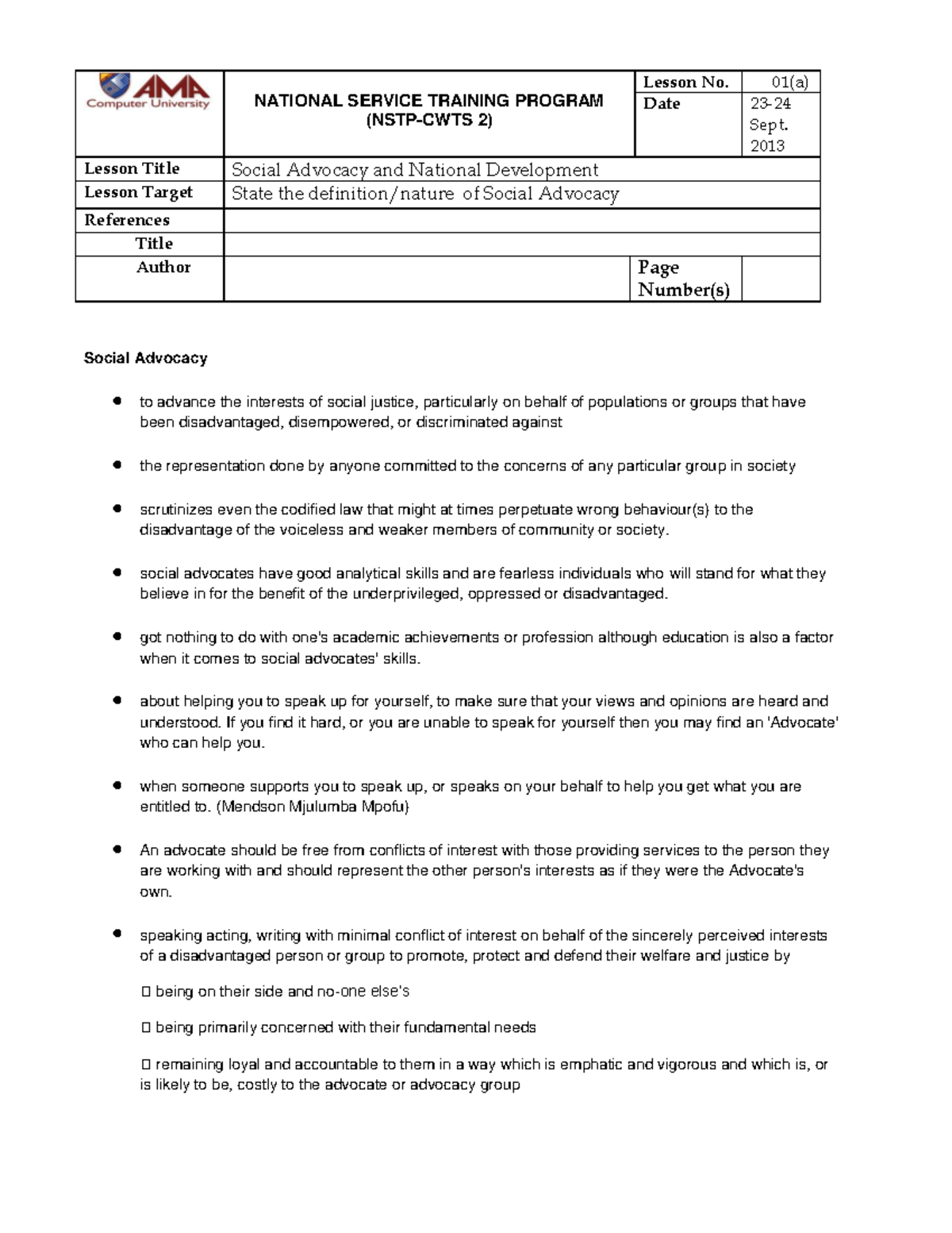 NSTP 2 - Lecture - NATIONAL SERVICE TRAINING PROGRAM (NSTP-CWTS 2 ...