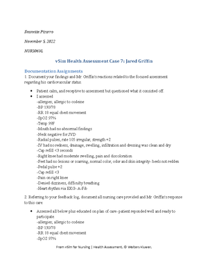 KIM 1 - Vsims Assignment - vSim Health Assessment Case 8: Kim Johnson ...