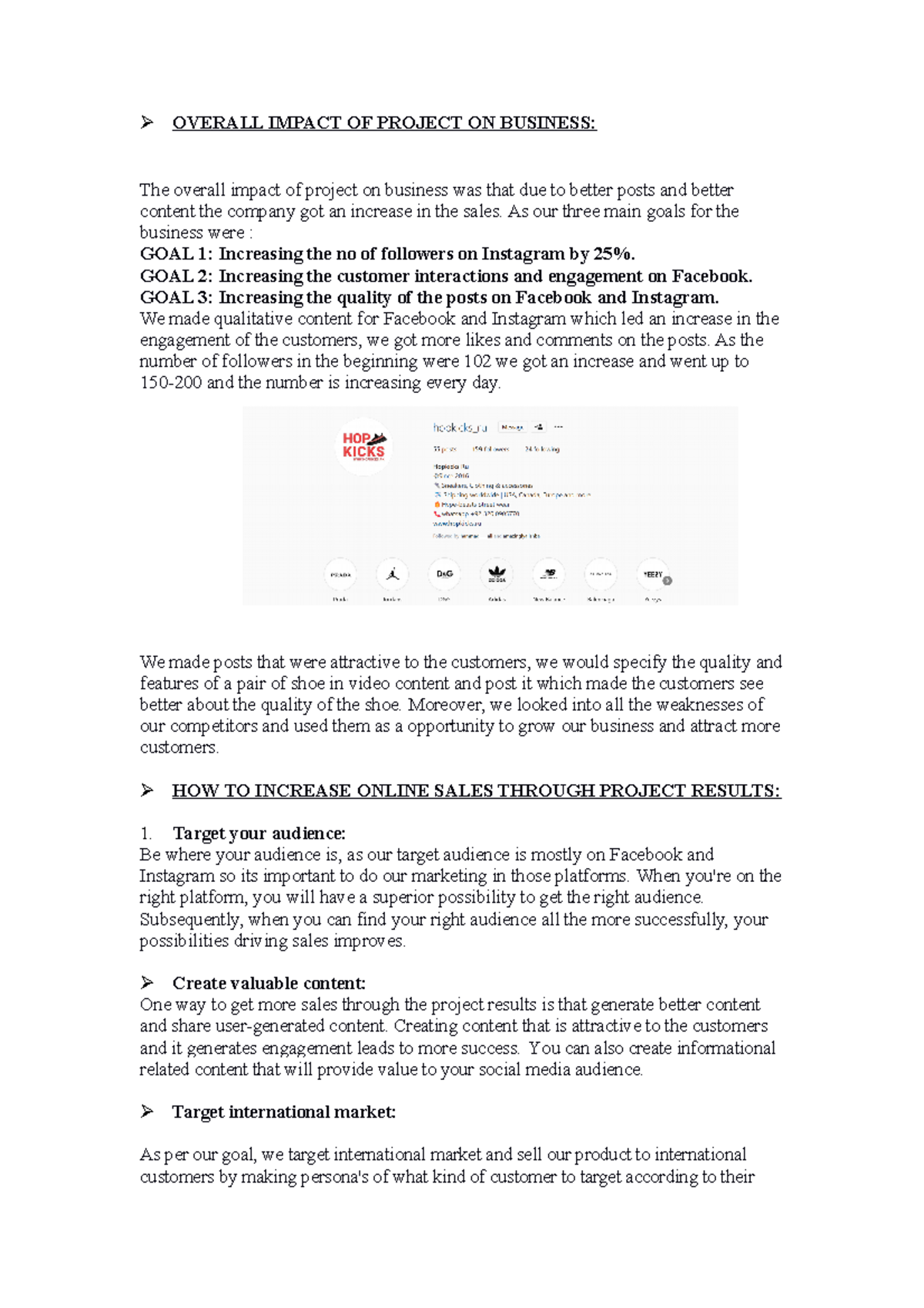 Smm work - report - OVERALL IMPACT OF PROJECT ON BUSINESS: The overall ...