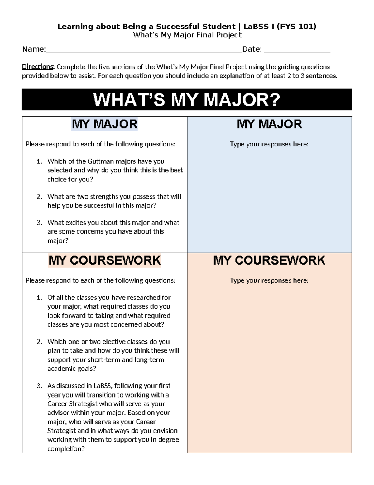 Worksheet - What's My Major Final Project(3) - Learning about Being a ...