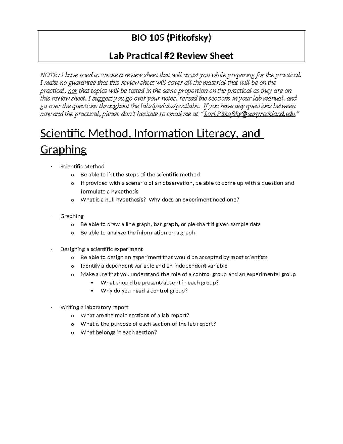 BIO105 - Practical 2 - Review Packet - Fall2023 - BIO 105 (Pitkofsky ...