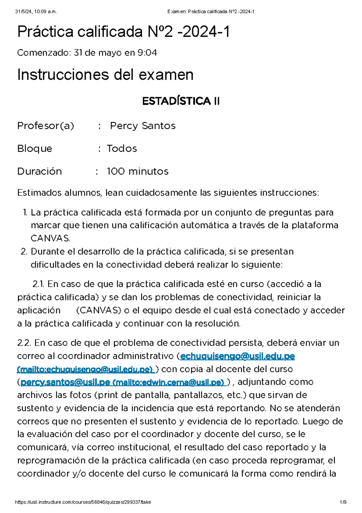 Examen Práctica calificada Nº2 -2024-1 - Práctica calificada Nº2 -2024- Comenzado: 31 de mayo en ...