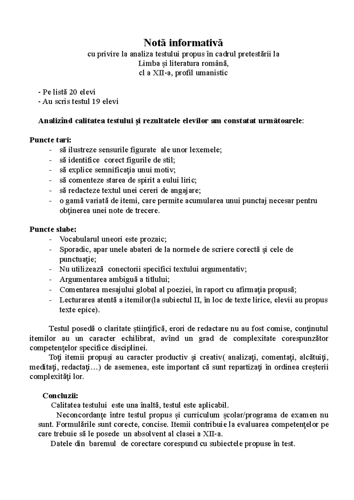 Nota informativa pretestare llr 12 - Notă informativă cu privire la ...