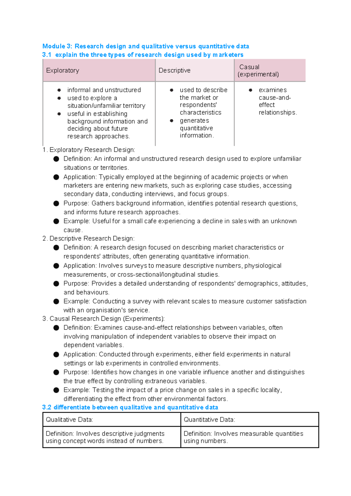 Module notes 3-4 - Module 3: Research design and qualitative versus ...
