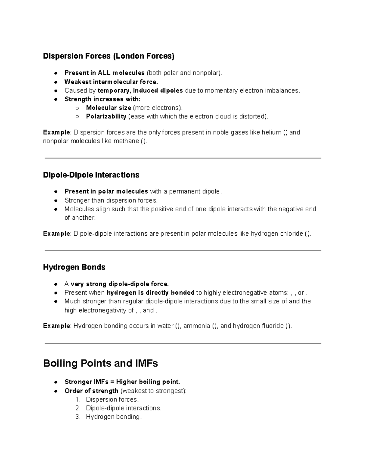 4 - study guide created based off exam 4 info given - Dispersion Forces ...