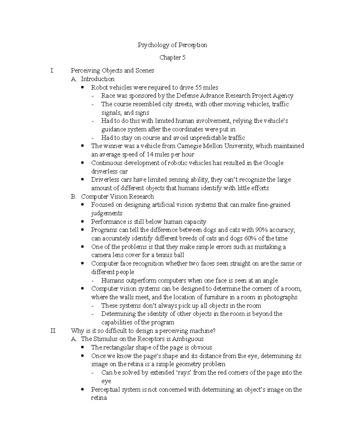 Psychology of Perception Chapter 5 - Perceiving Objects and Scenes A ...