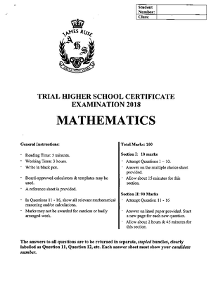 2013 SOLN - James Ruse Past Paper - Maths 2021 - Studocu