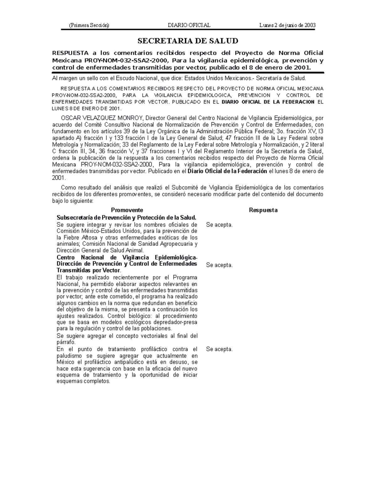 2003 06 02 MAT Salud - dnbf hjsa,vbdj,jks - (Primera Sección) DIARIO ...