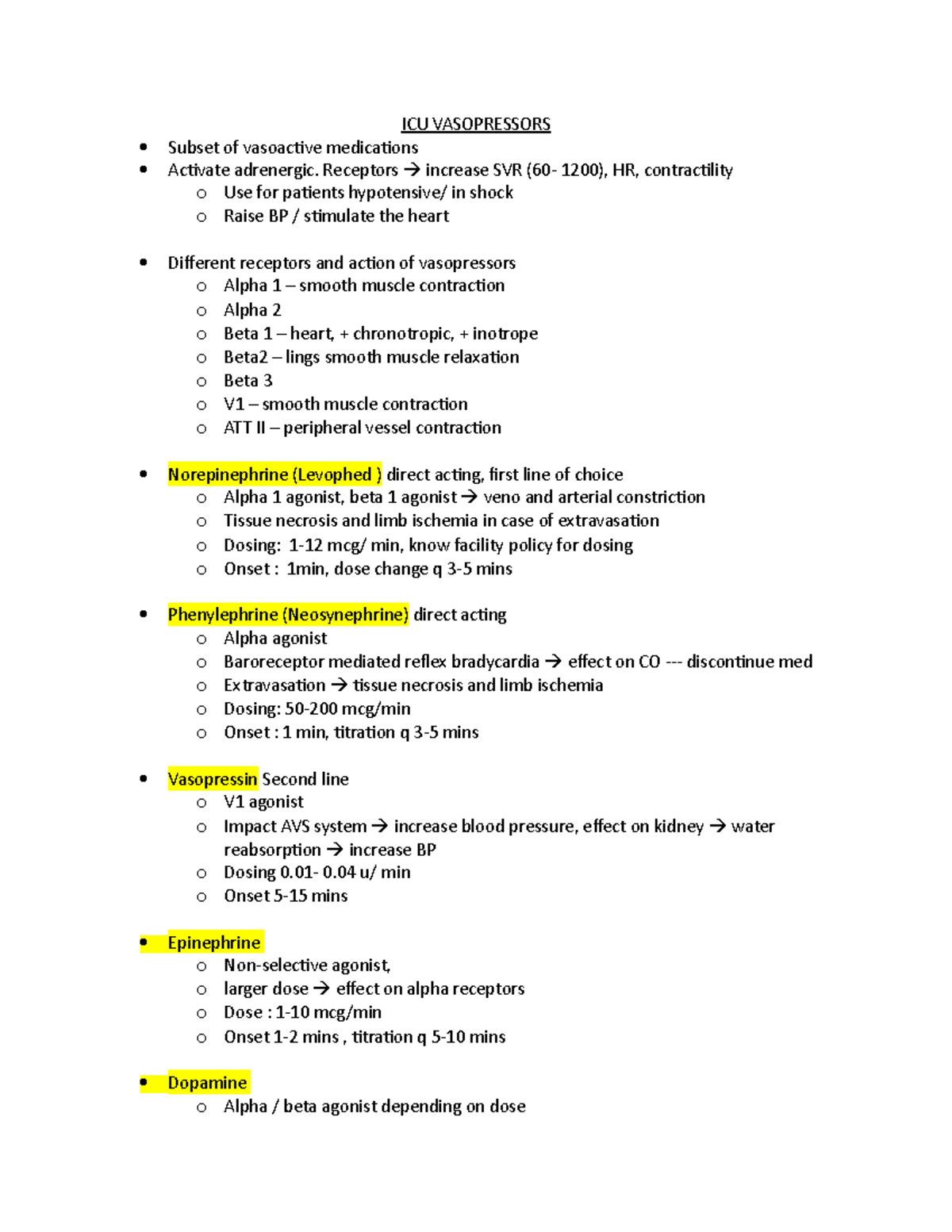 ICU Vasopressors - Medication information - ICU VASOPRESSORS Subset of ...