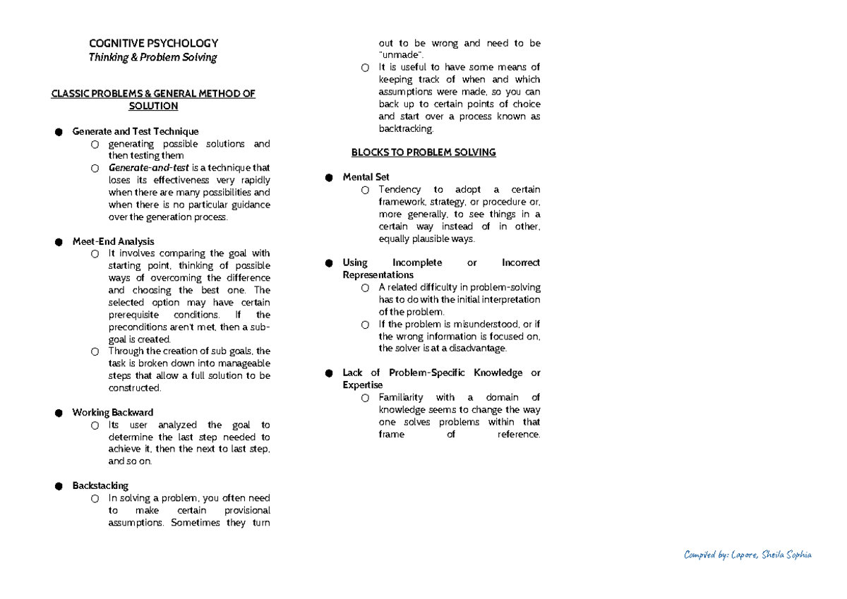 5. Thinking & Problem Solving - COGNITIVE PSYCHOLOGY Thinking & Problem Solving CLASSIC PROBLEMS ...