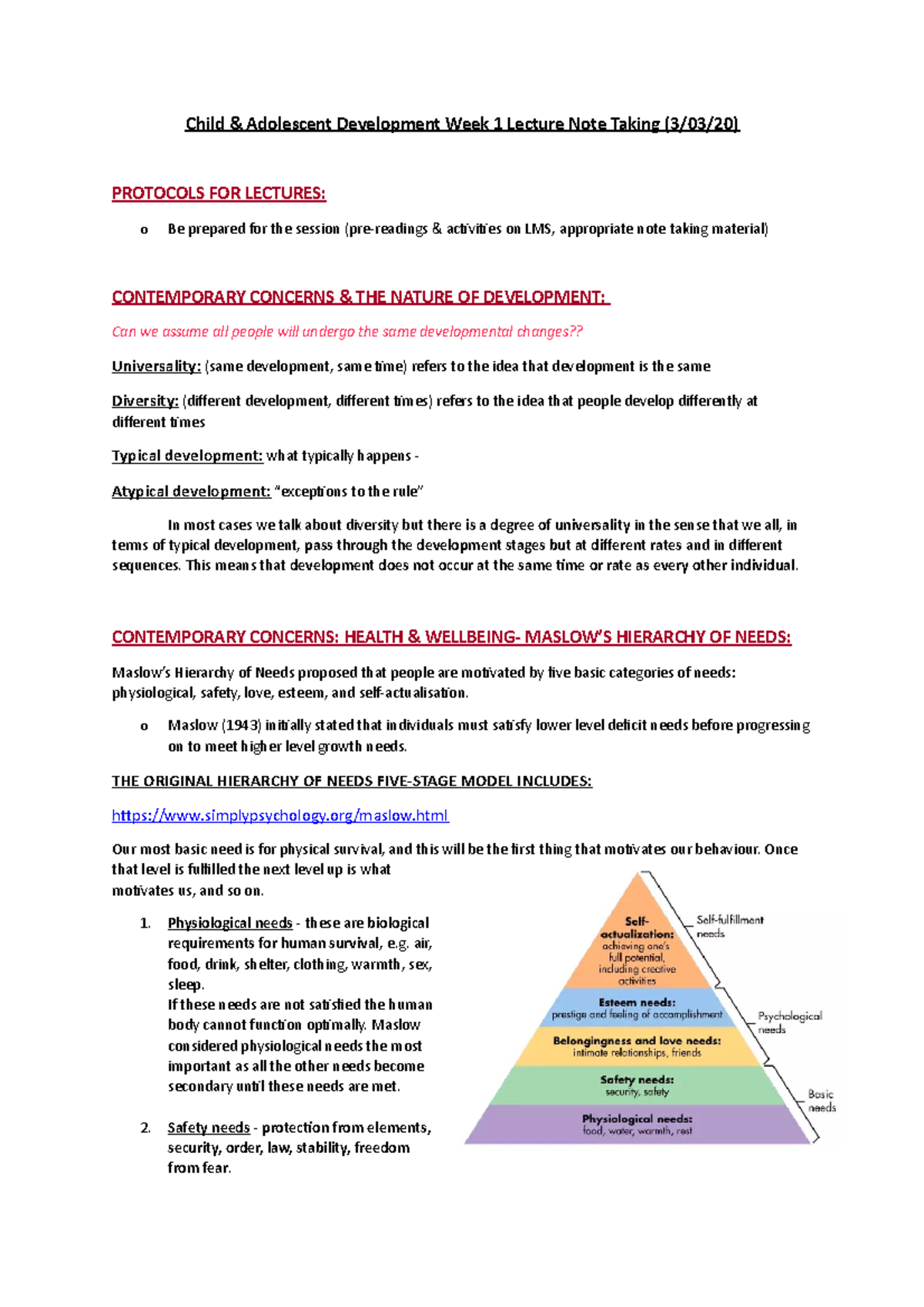 CAD Week 1 Lecture Notes - Child & Adolescent Development Week 1 ...