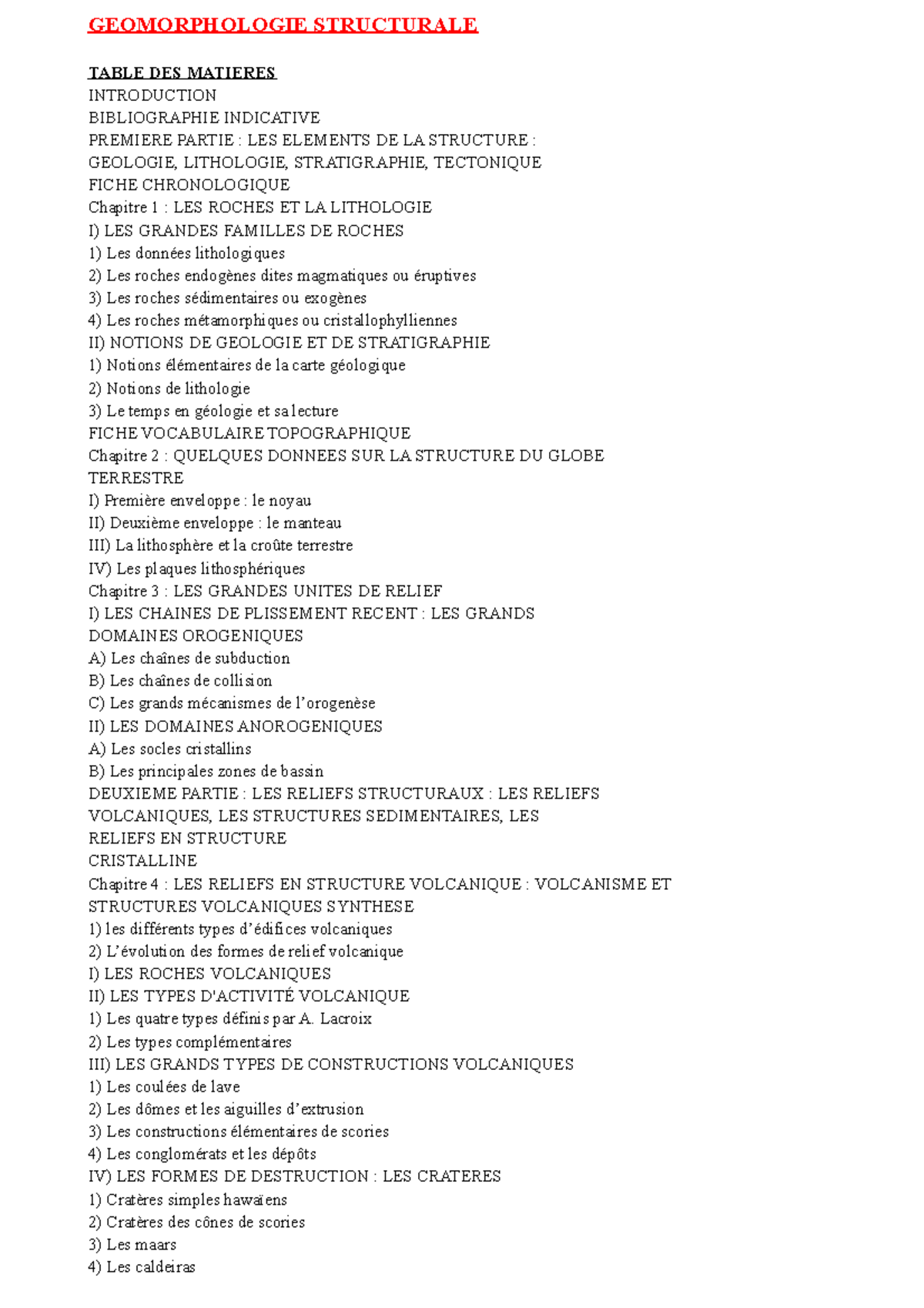 Geomorphologie structurale - GEOMORPHOLOGIE STRUCTURALE TABLE DES ...