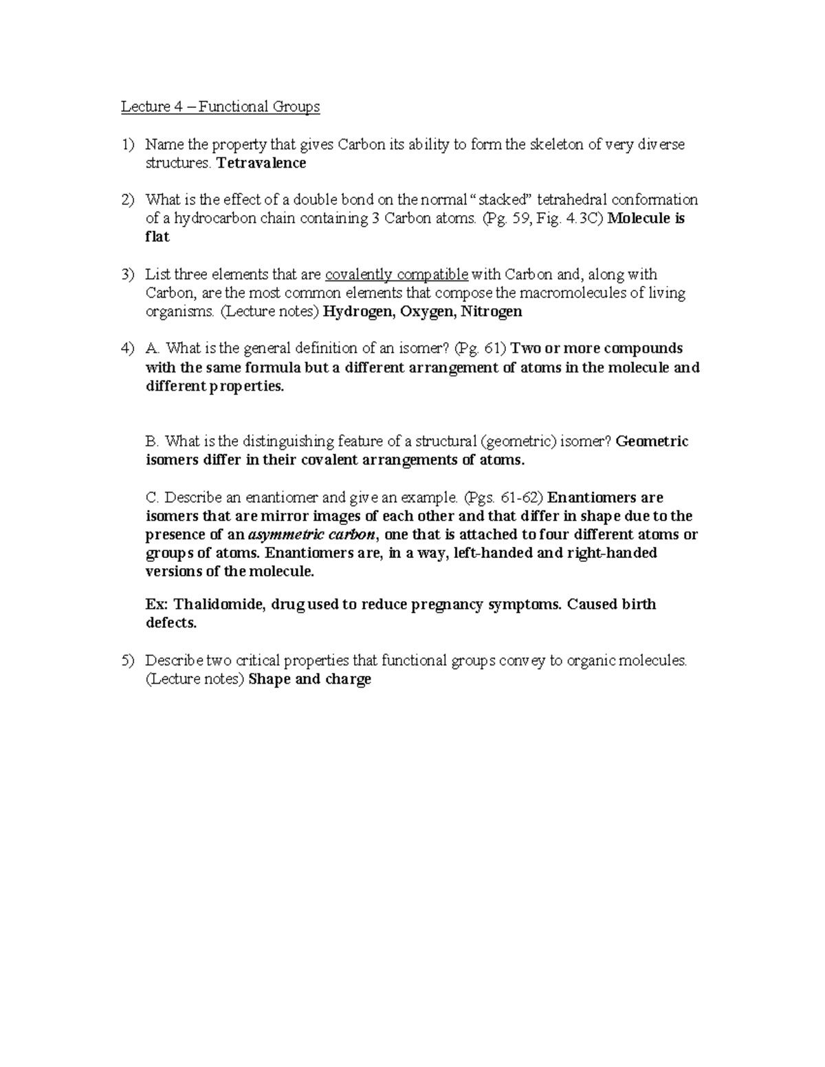 2112 Lecture 4 Study Guide - Lecture 4 – Functional Groups Name the ...