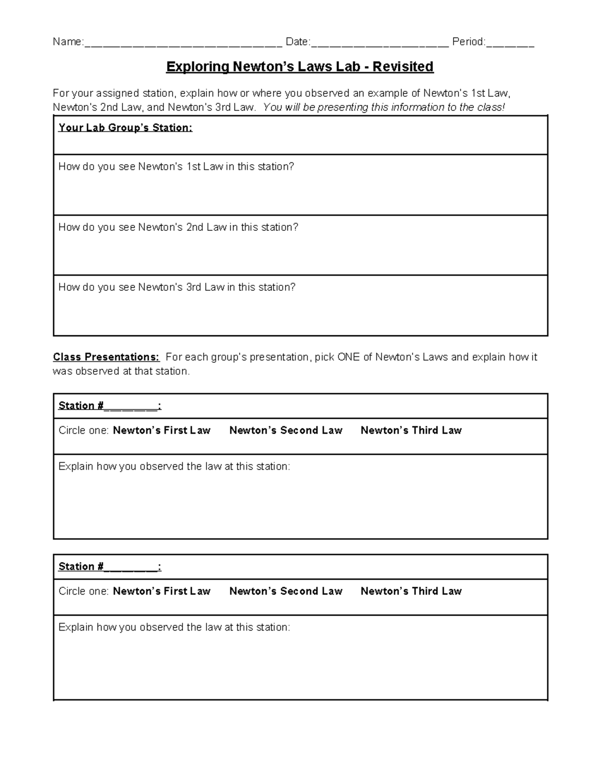 Exploring Newton's Laws Lab - Revisited - Name ...