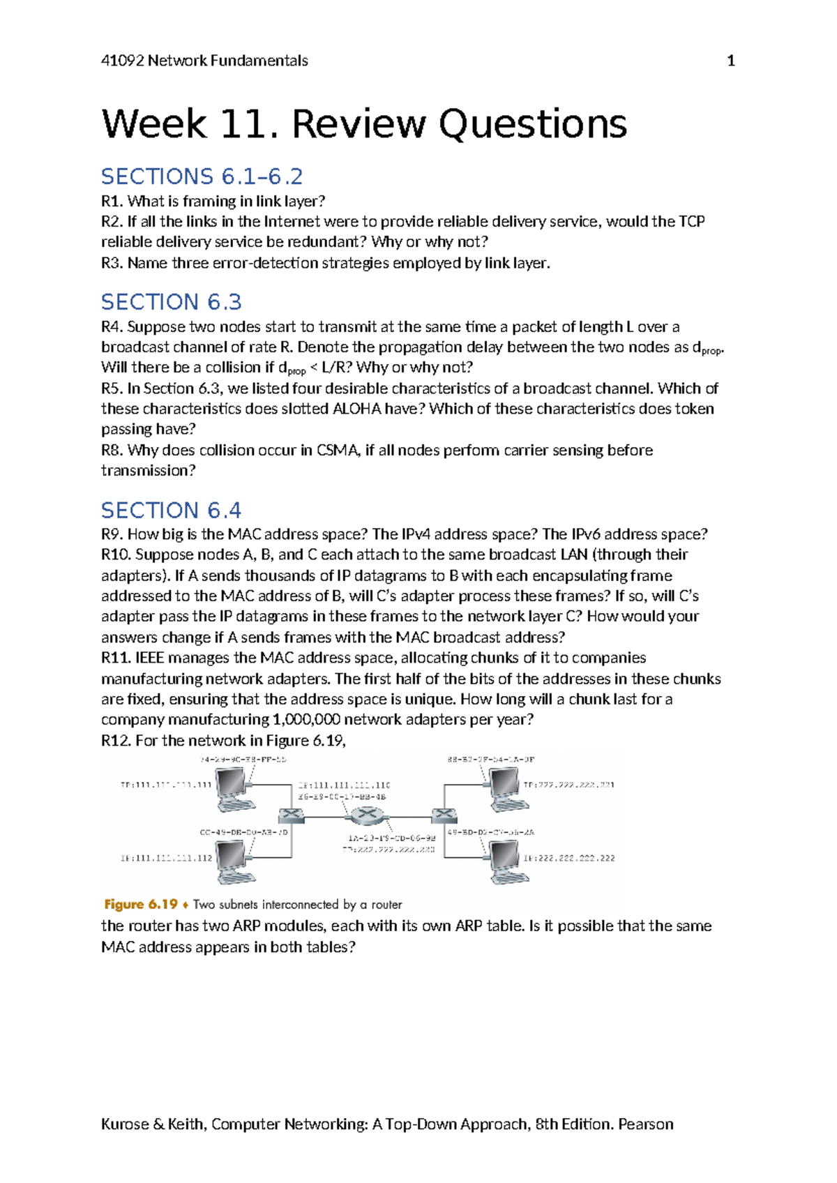 Week11-Review Question - 41092 Network Fundamentals Week 11. Review Questions SECTIONS 6–6. R1 ...