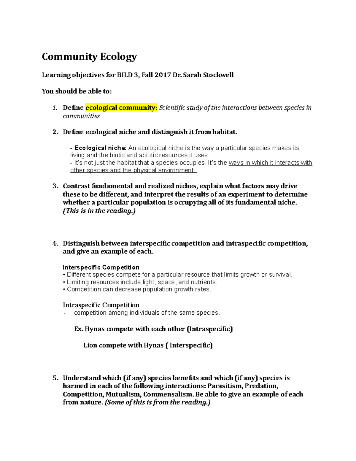 Learning Objective- 14. Community Ecology - Community Ecology Learning ...