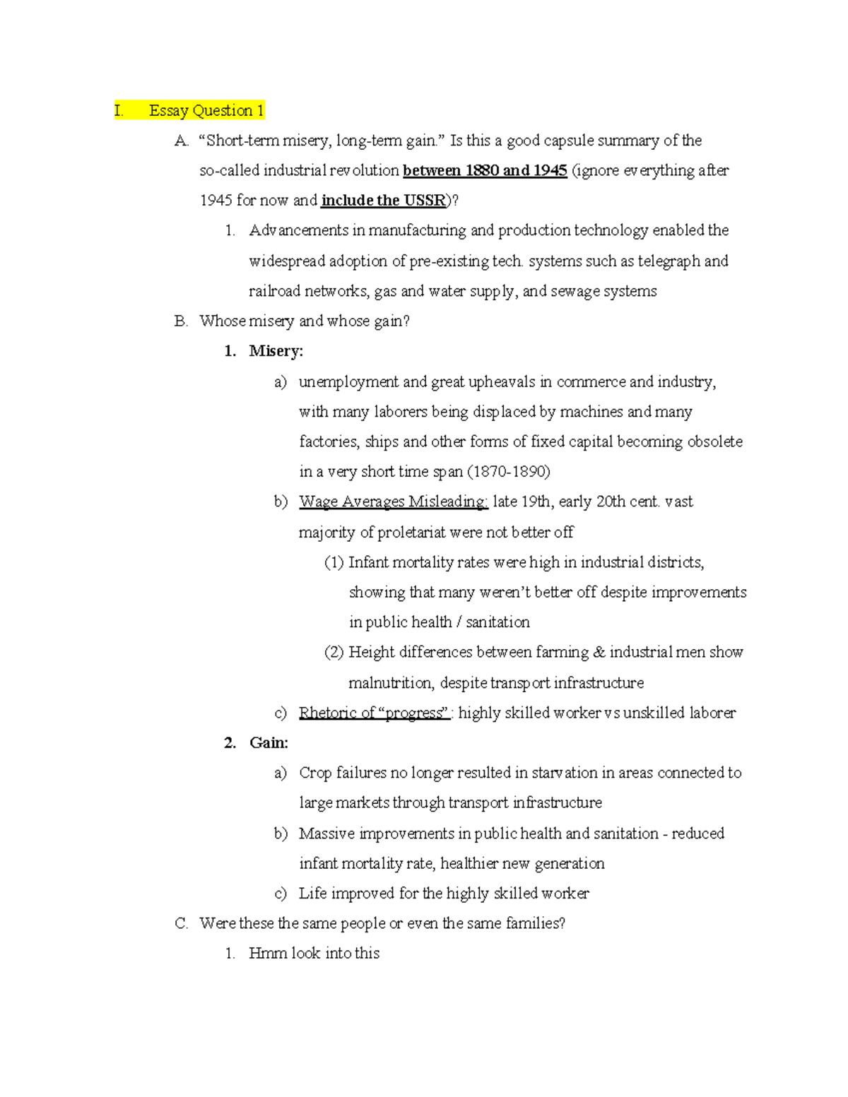 Midterm Essay Notes & Review - I. Essay Question 1 A. “Short-term ...
