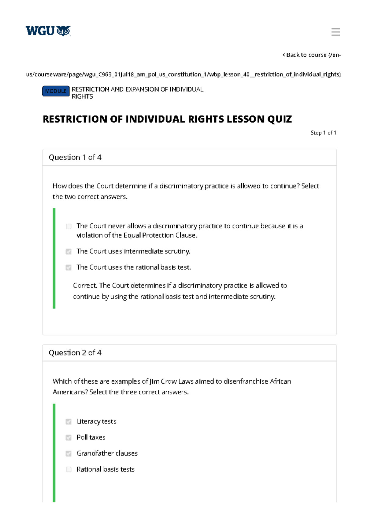 C963 M16 Restriction of Individual Rights Lesson Quiz - Back to course ...