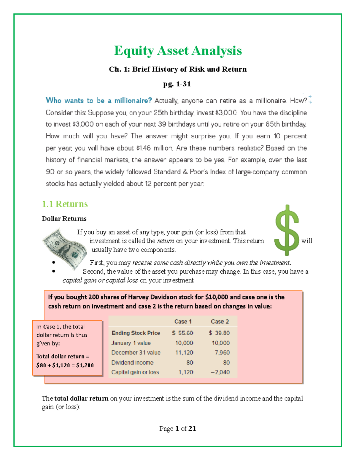 Equity Asset Analysis Ch. 1 Note - Equity Asset Analysis Ch. 1: Brief ...