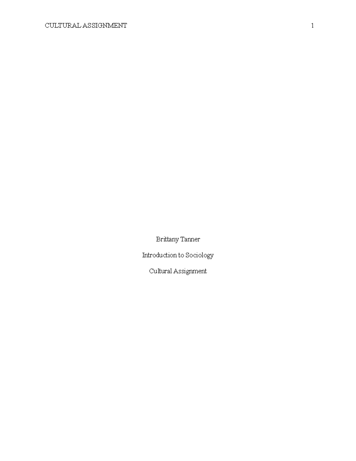 Sociology Cultural Assignment - Brittany Tanner Introduction to ...