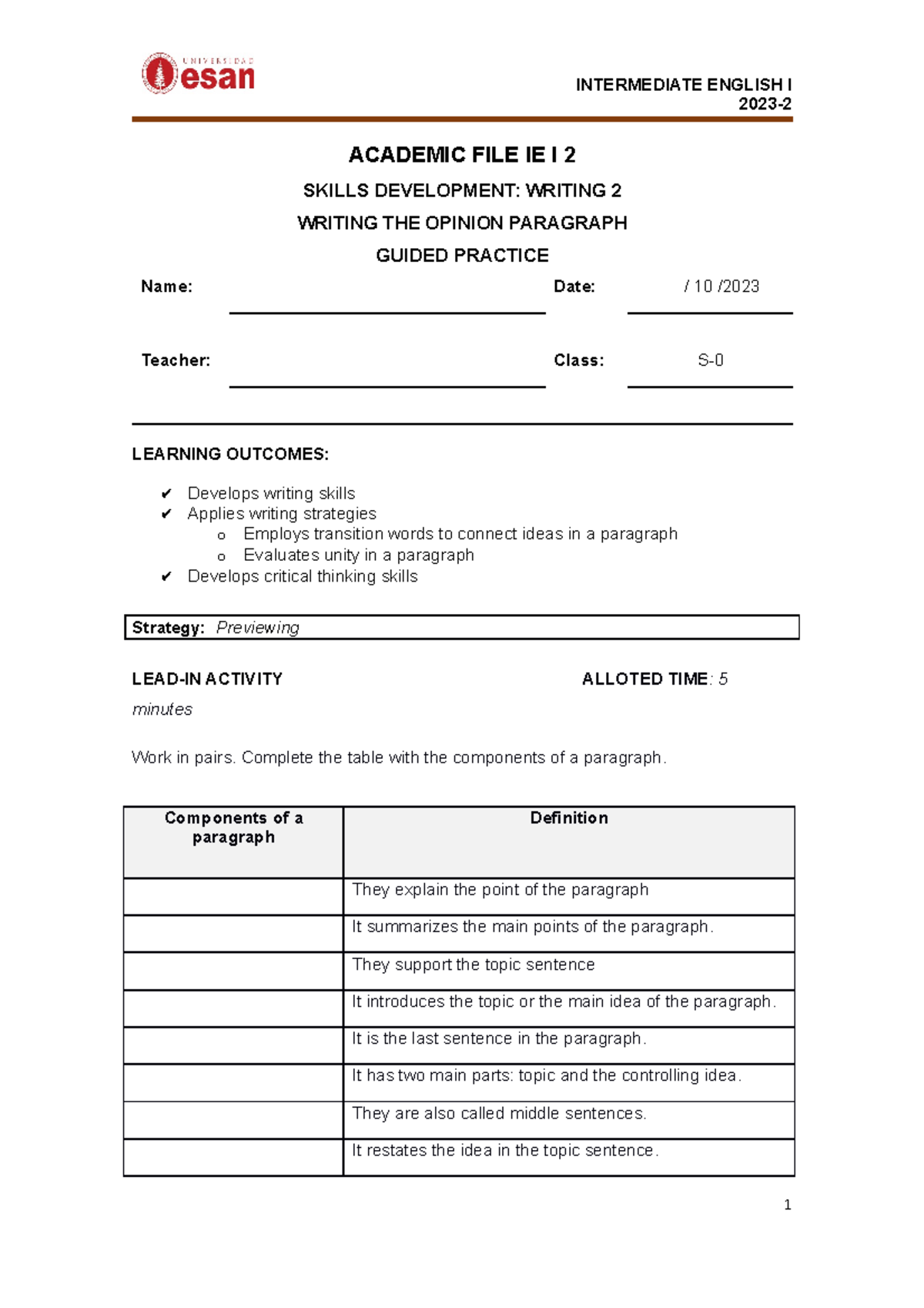 AF IE I 2 Writing Guided Practice 2023-2 - 2023- ACADEMIC FILE IE I 2 ...