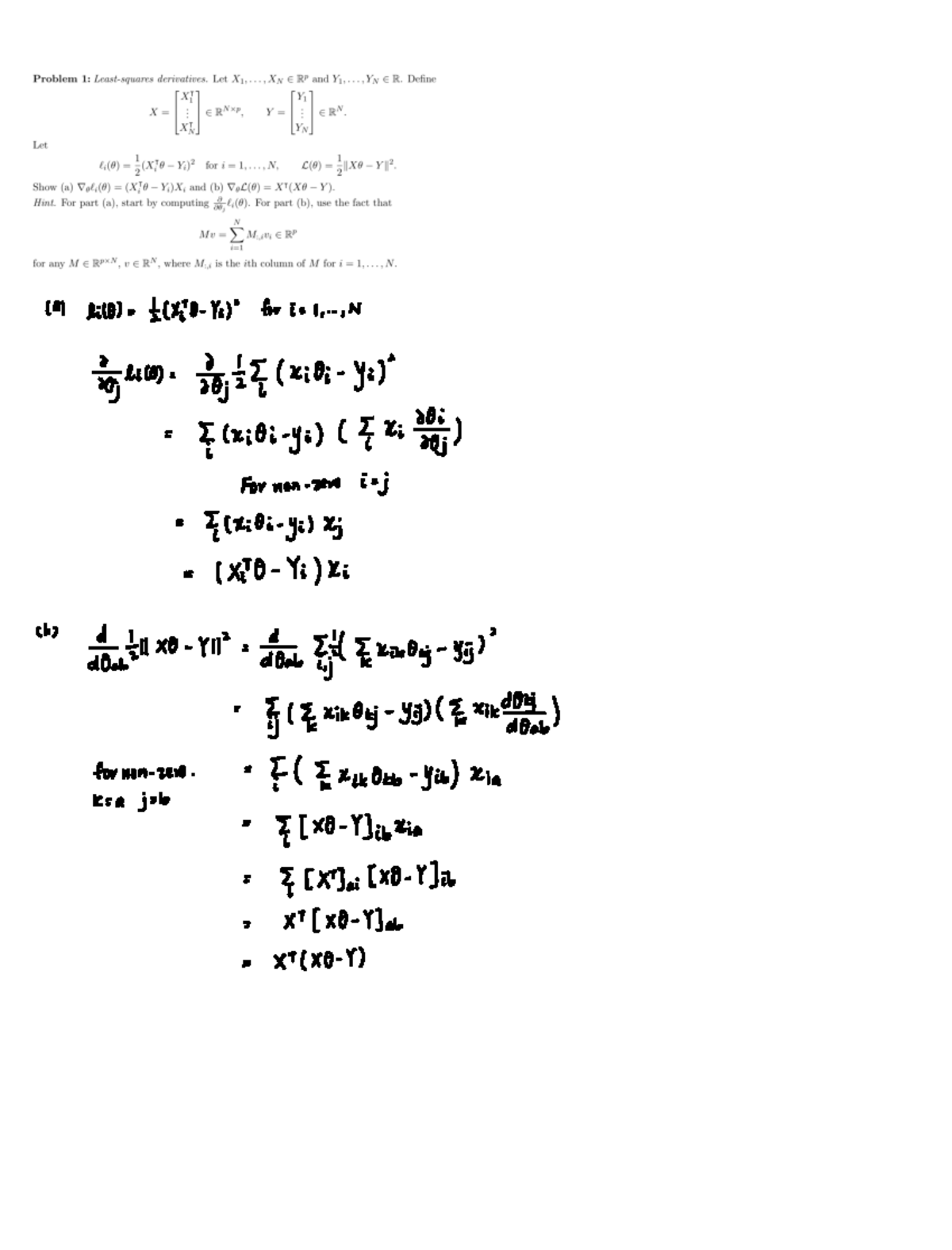 Hw1 - asdf - Problem 1: derivatives. Let X1,... and Y1,... YNER. Define Y Let for i 1,...,N ...