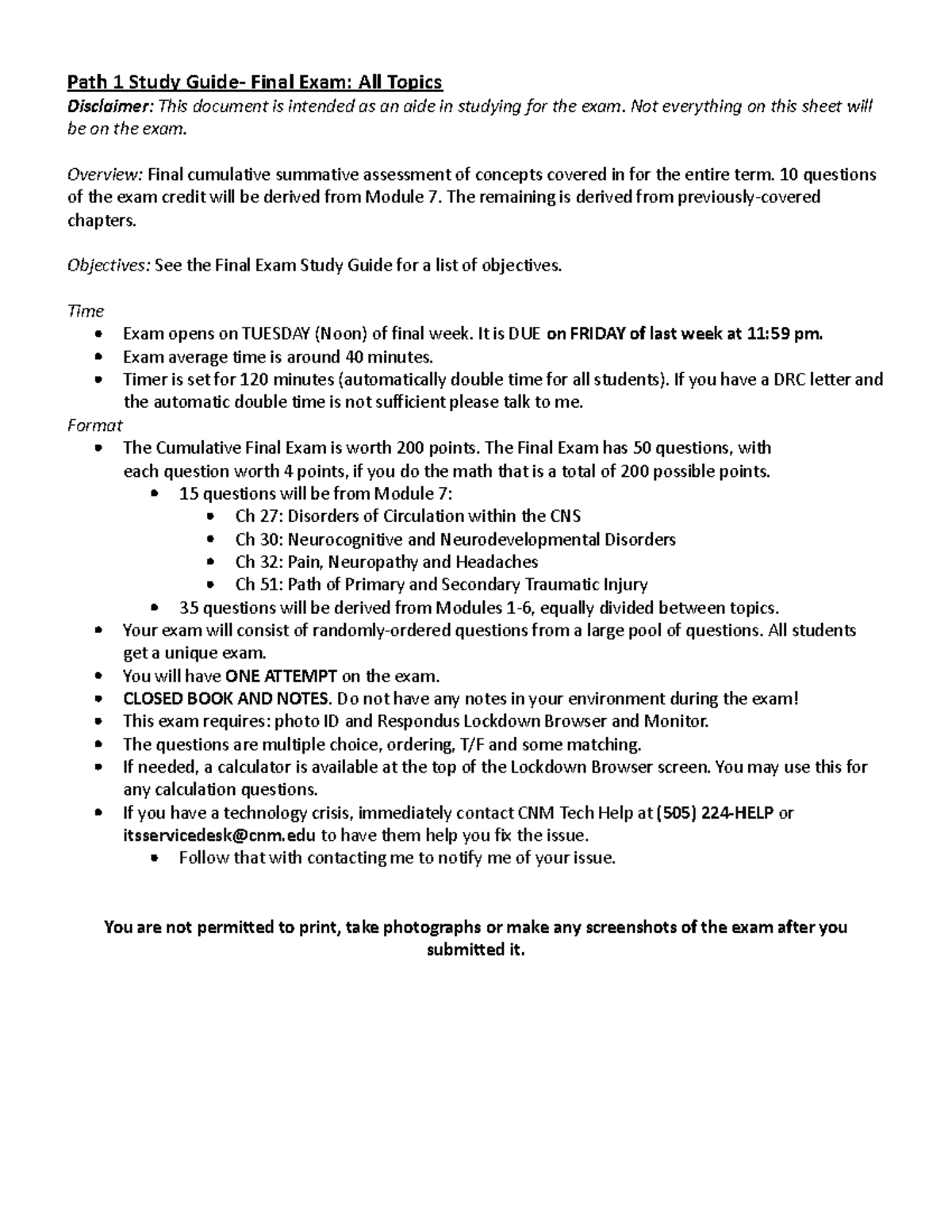 Final Exam Study Guide - Path 1 Study Guide- Final Exam: All Topics ...