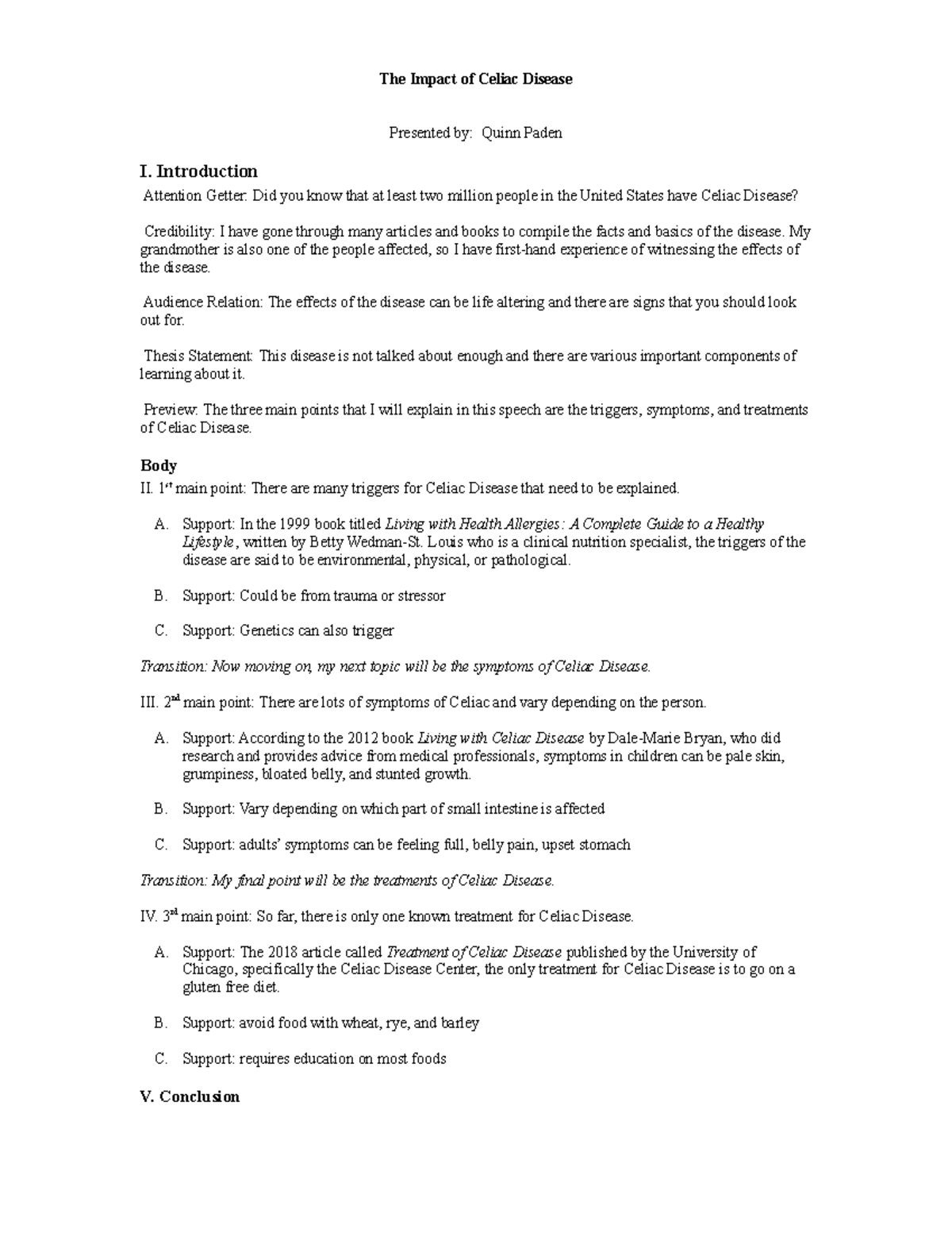 Blank Informative Outline - The Impact of Celiac Disease Presented by ...